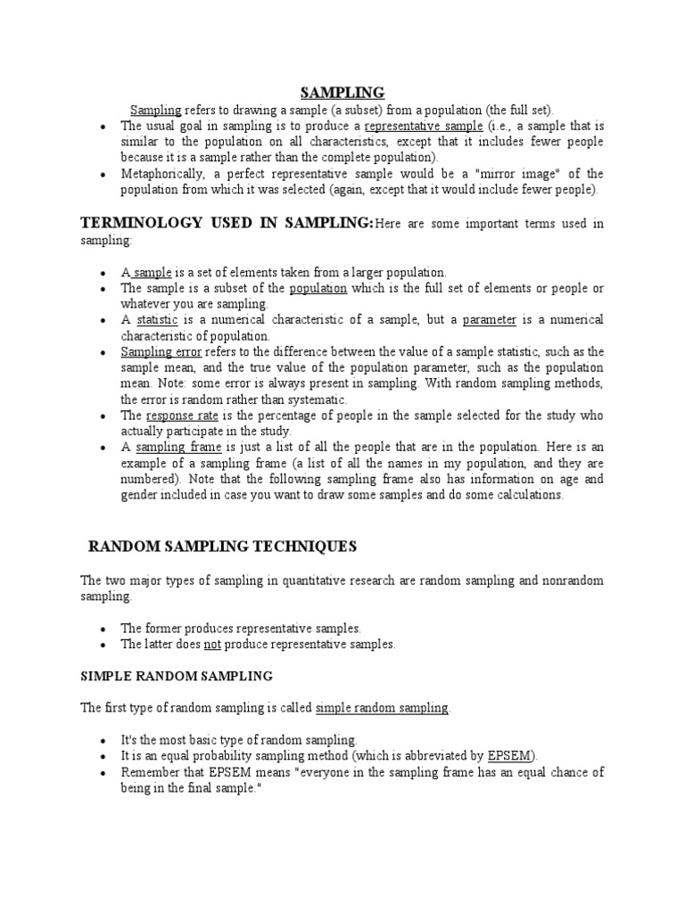 Random Sampling Techniques | PDF | Sampling (Statistics) | Stratified ...