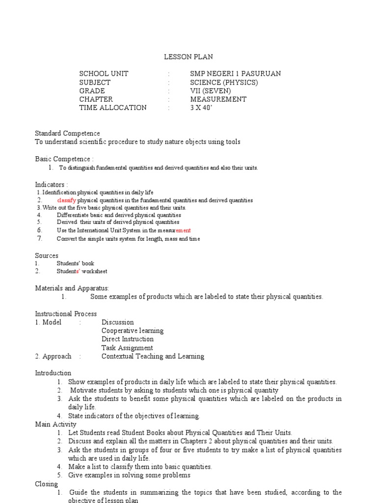 Lesson Plan Science Grade 7 | PDF | Fahrenheit | Celsius