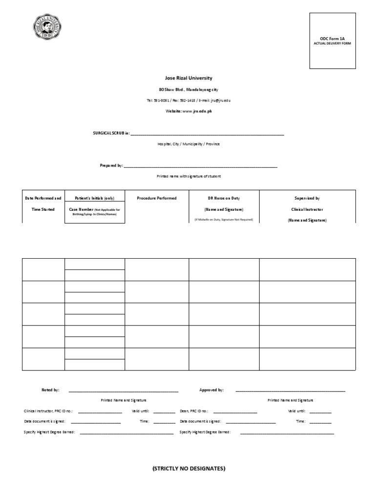ODC Form 1A: Surgical Scrub Documentation | PDF | Health Care | Health ...