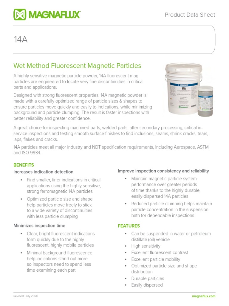 Wet Method Fluorescent Magnetic Particles: Product Data Sheet | PDF ...