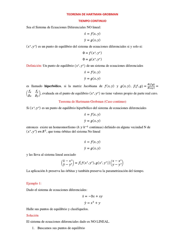 Teorema de Hartman-Grobman - Caso Continuo | PDF | Valores propios y ...