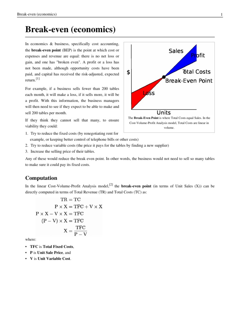 Break-Even (Economics) : Computation | PDF | Management Accounting ...