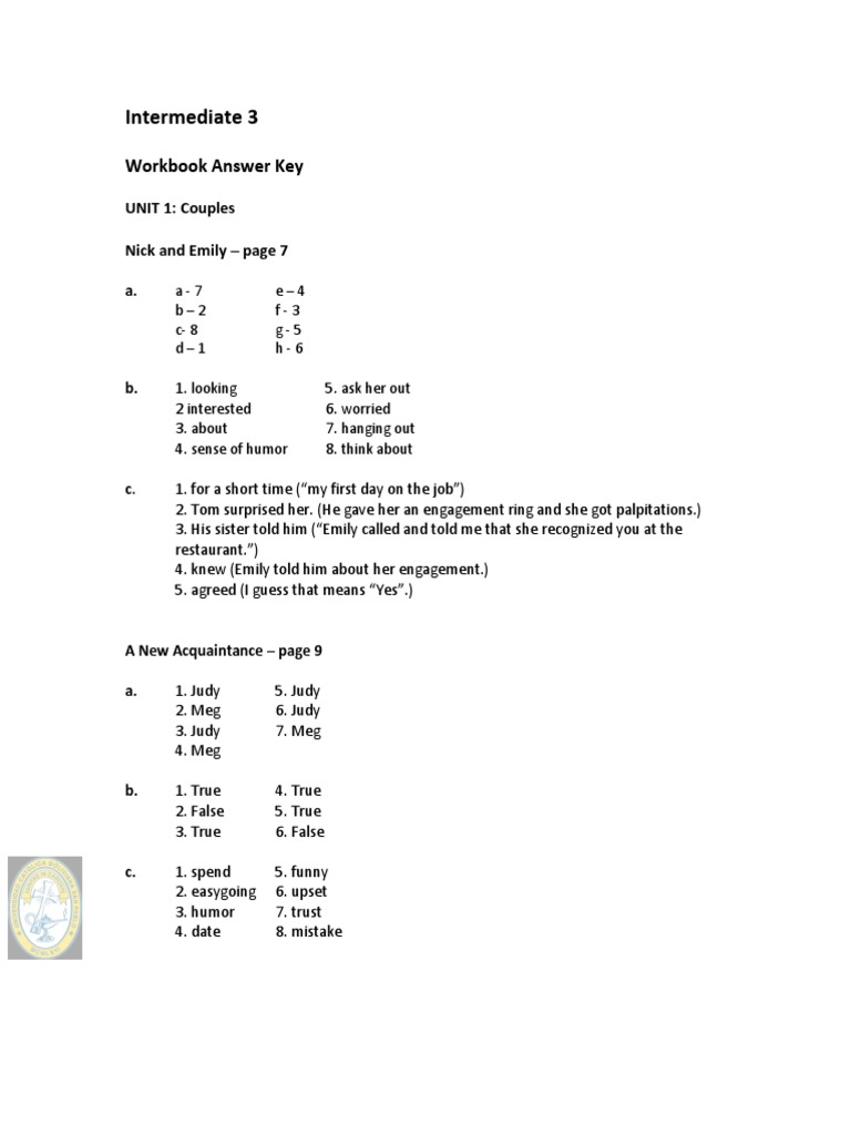 Intermediate 3: Workbook Answer Key | PDF | Weight Training | Waiting Staff