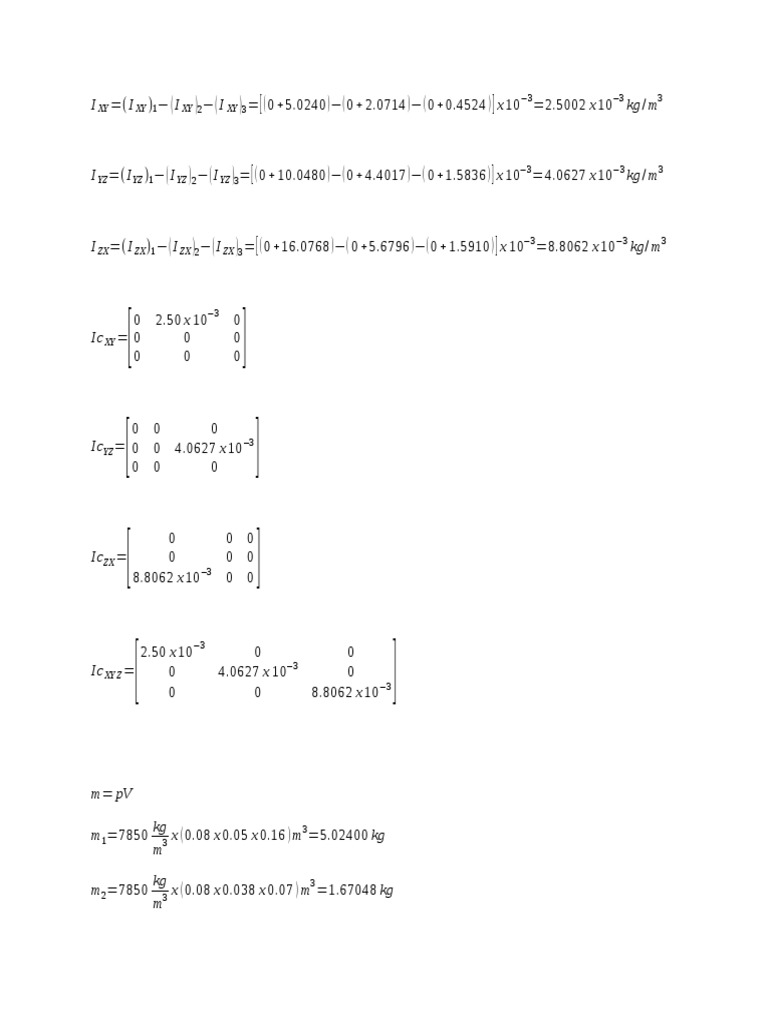 Calculation of mass moment of inertia tensor components and principal ...