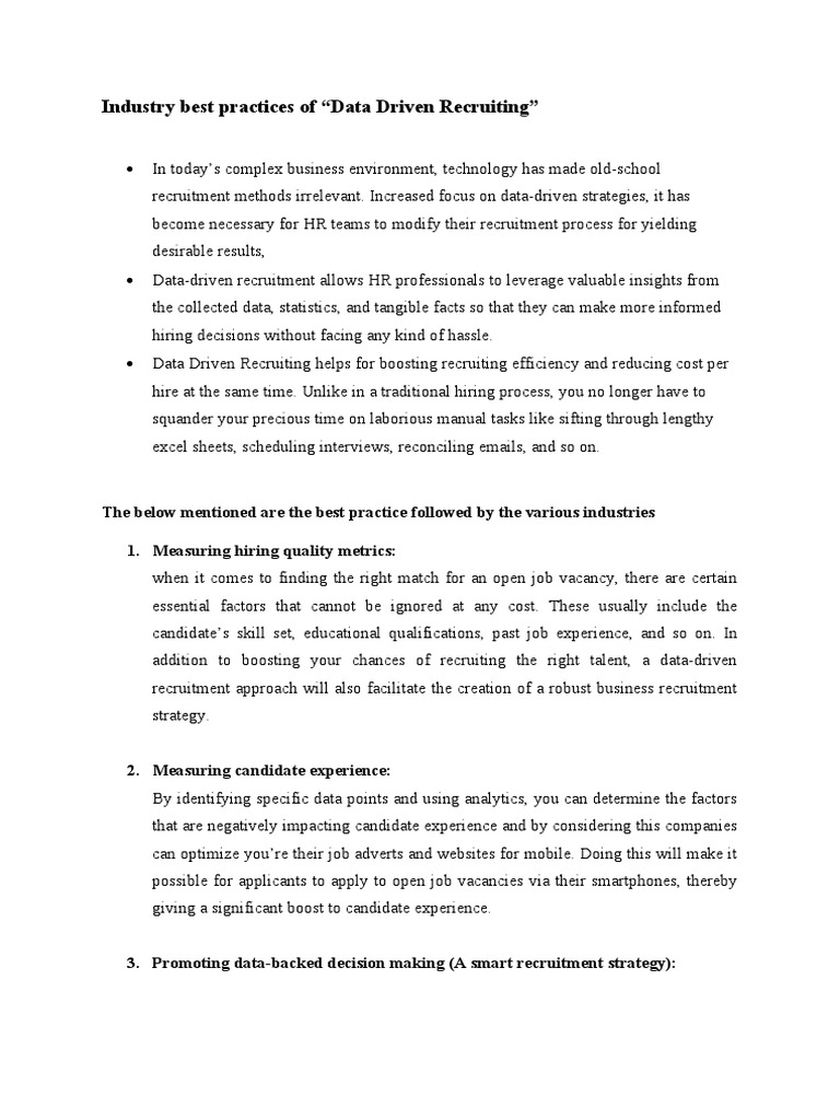 Industry Best Practices of | PDF | Recruitment | Analytics