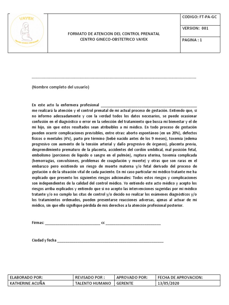 Formato de Atencion de Control Prenatal | PDF | Placenta | El embarazo