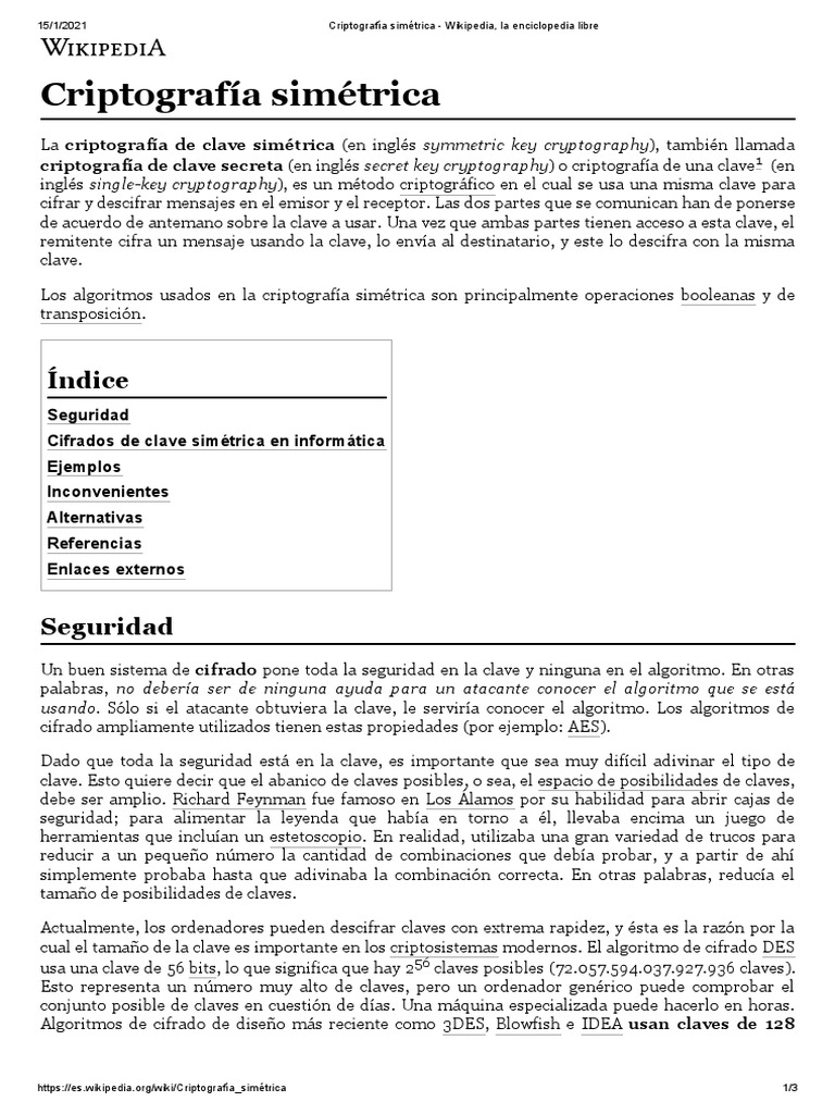 Criptografía Simétrica - Wikipedia, La Enciclopedia Libre | PDF ...