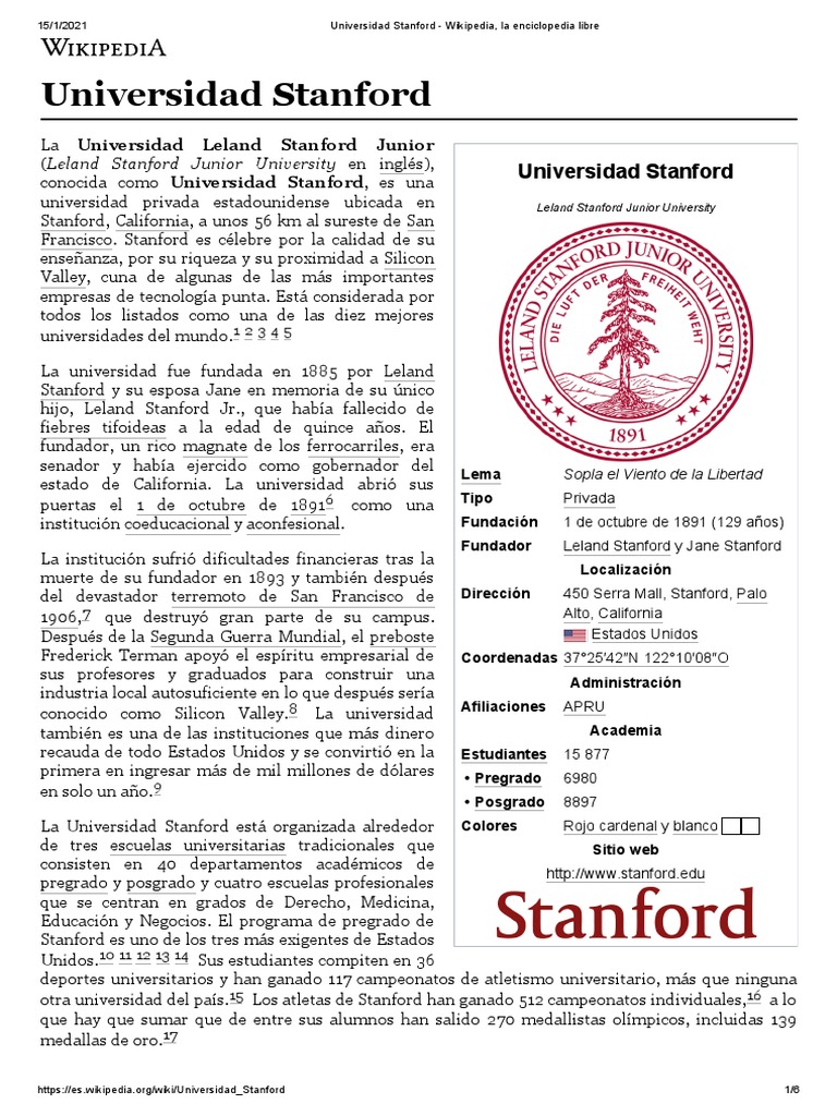 Universidad Stanford - Wikipedia, La Enciclopedia Libre | PDF ...