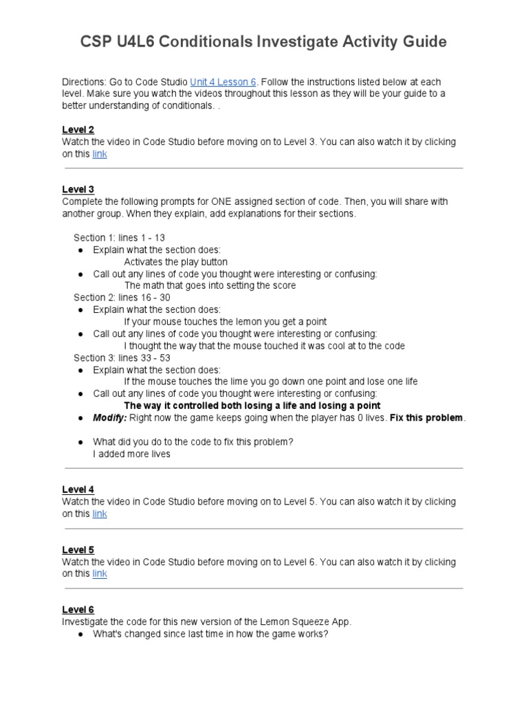 U4l06 Conditionals Investigate | PDF | Software Engineering | Computer Programming