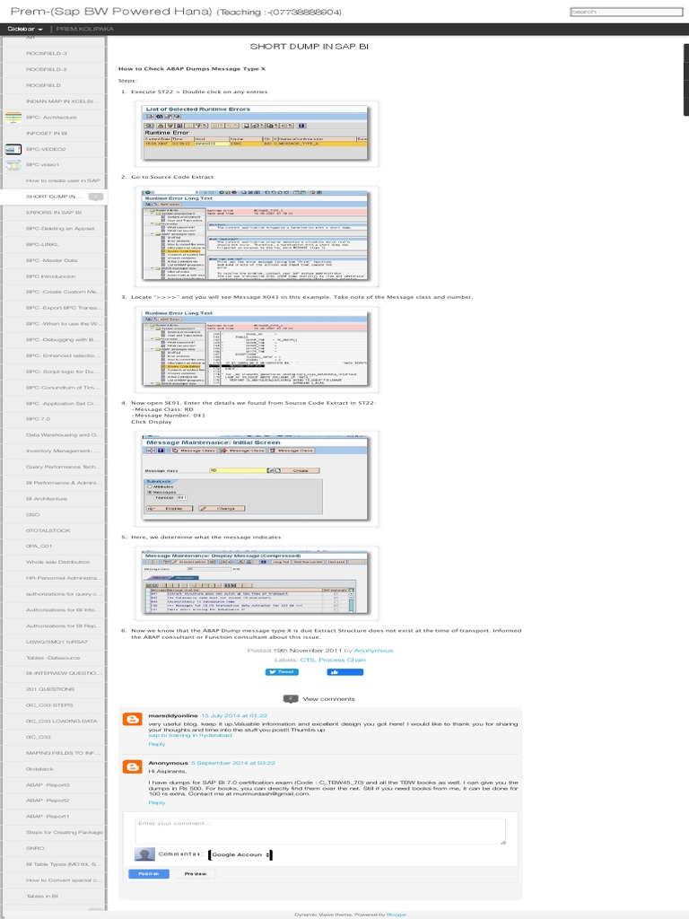 SHORT DUMP IN SAP BI - Prem - (Sap BW Powered Hana) | PDF | Computer ...