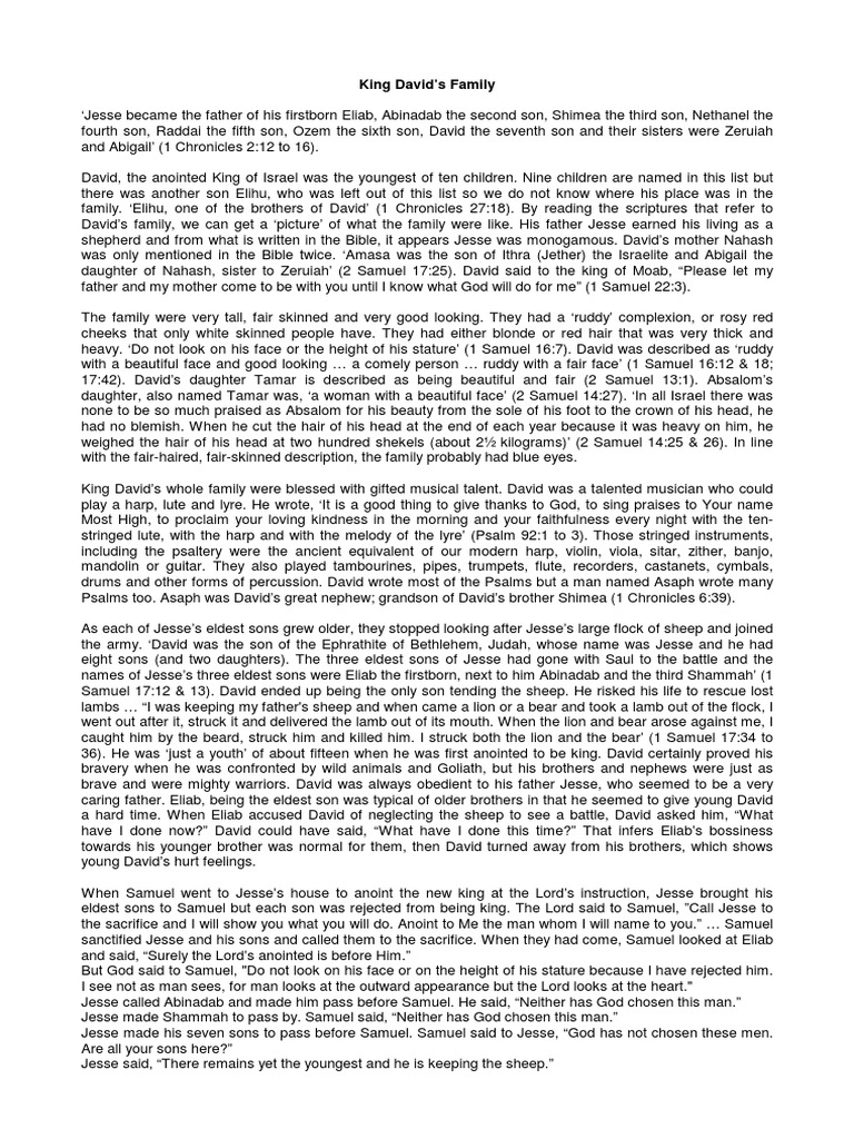 King Davids Family | PDF | David | Old Testament People