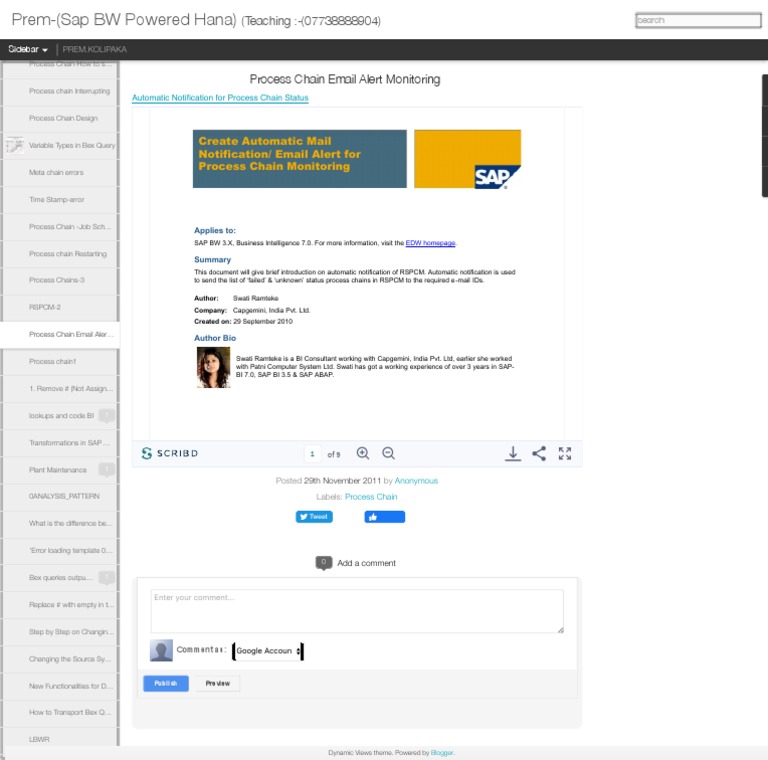 Process Chain Email Alert Monitoring - Prem - (Sap BW Powered Hana ...