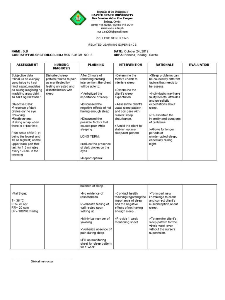 NCP Sleeping Pattern | PDF | Sleep | Pain