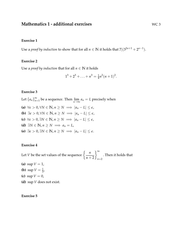 Mathematics 1 - Additional Exercises: Exercise 1 N It Holds That 7 ...