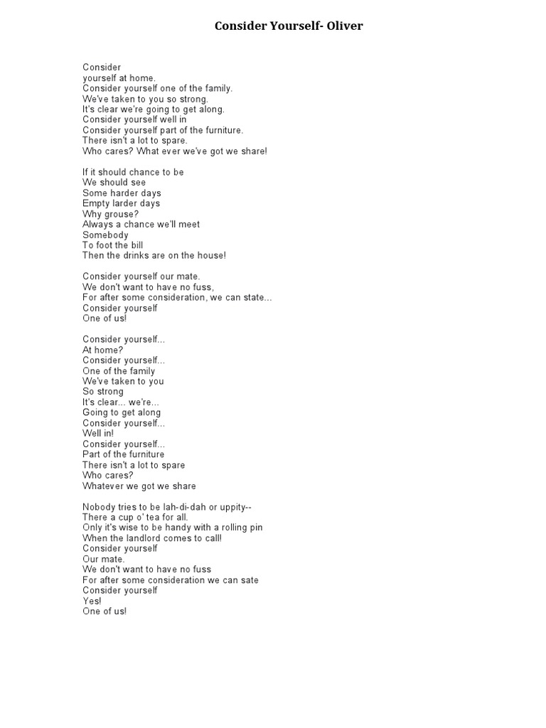 Consider Yourself - Oliver Lyrics | PDF