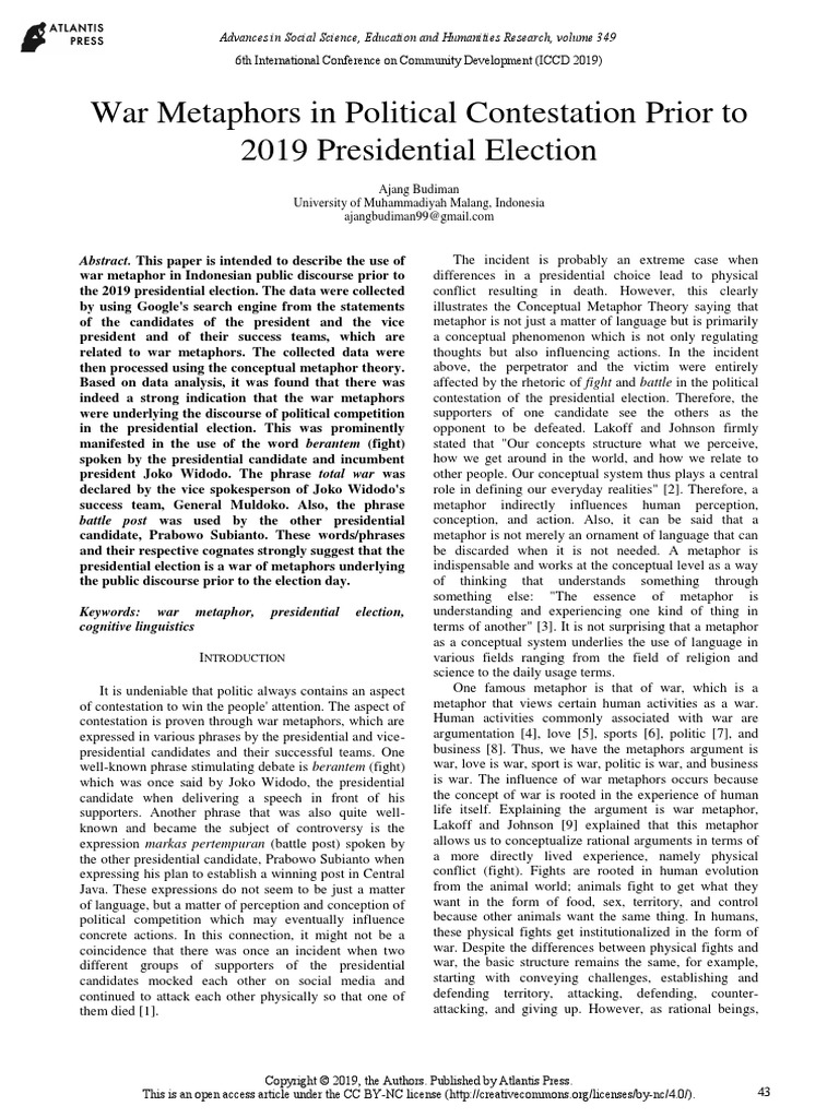 War Metaphors in Political Contestation Prior To 2019 Presidential ...