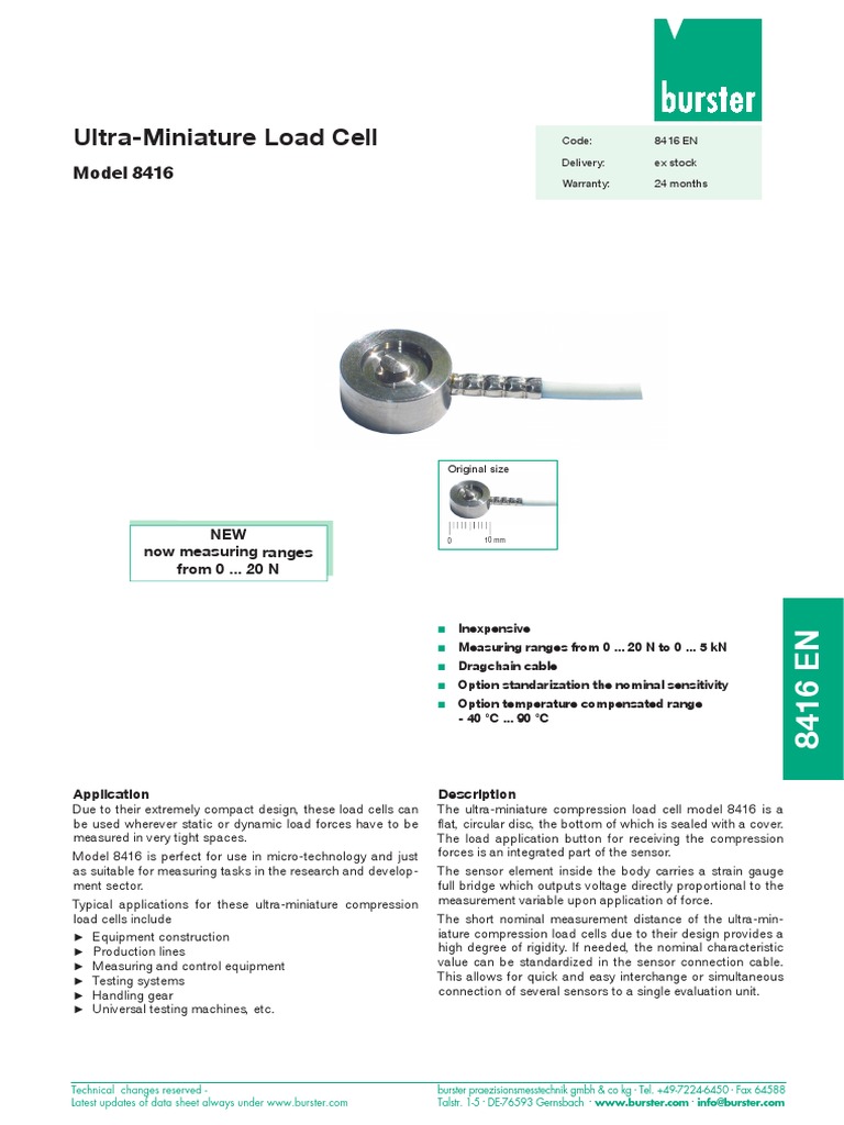 Load Cell Burster Series 8416 | PDF | Electrical Connector | Electrical ...