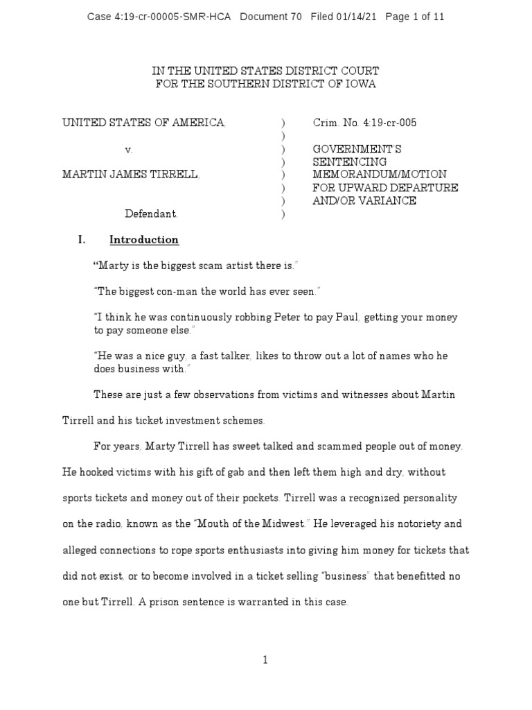 Sentencing Memorandum: Martin Tirrell (Jan. 14, 2021) | PDF | United ...