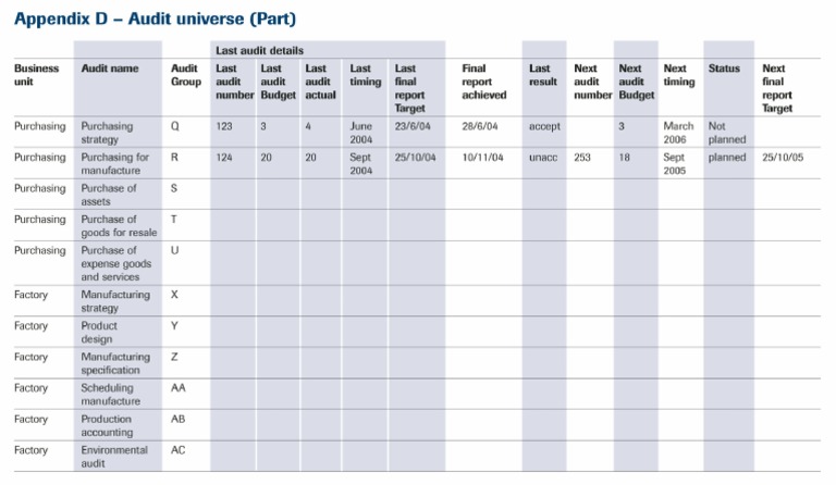 Appendix D Audit Universe PDF | PDF