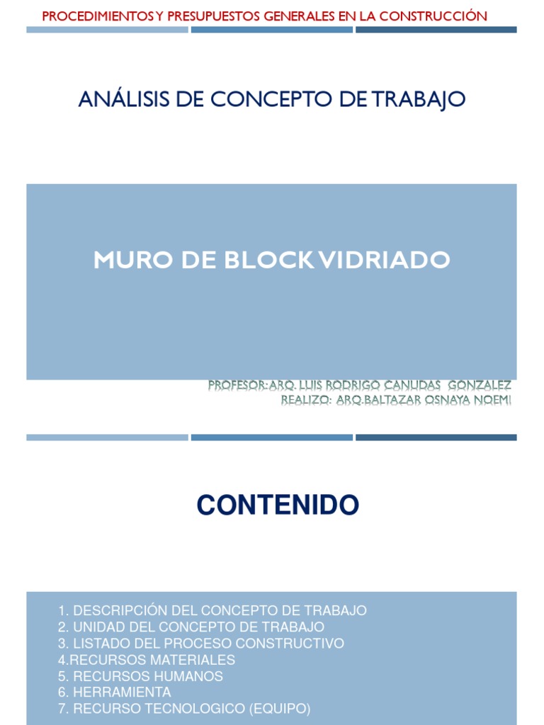 Construcción de Muro de Block Vidriado | PDF | Cemento | Unión