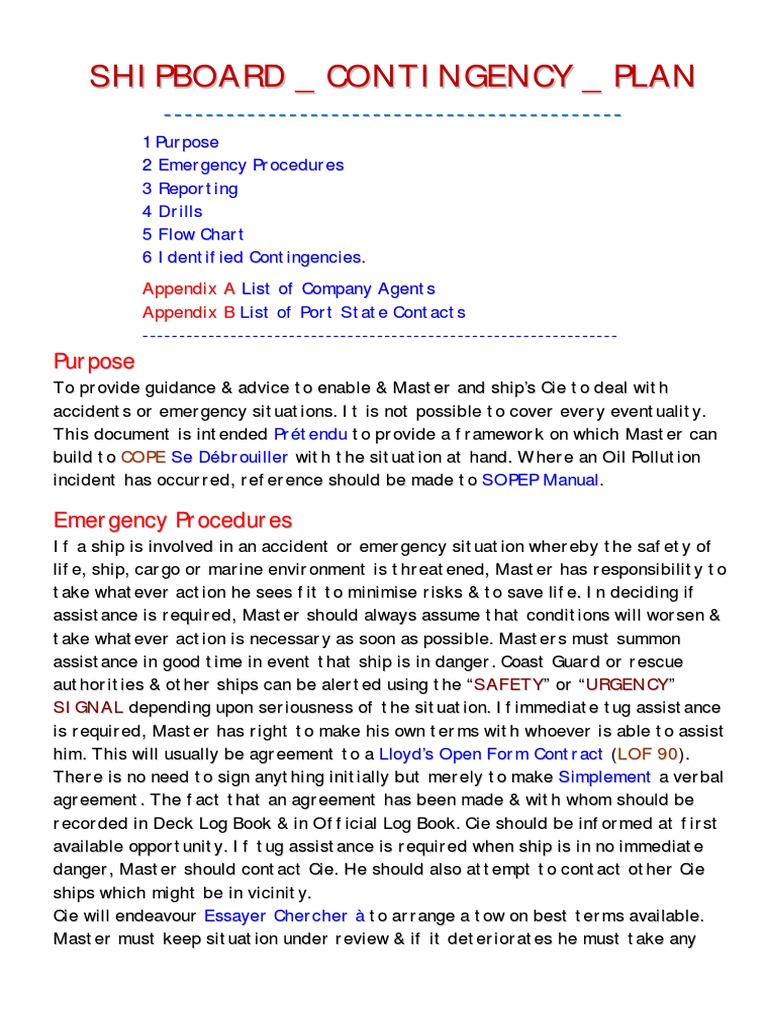 I - SHIPBOARD - Contingency Plan PDF | PDF | Marine Salvage | Ships