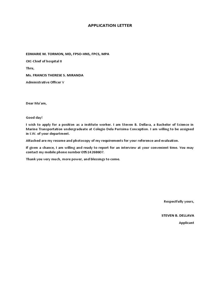 Application Letter: Edmarie M. Tormon, MD, Fpso-Hns, FPCS, Mpa | PDF