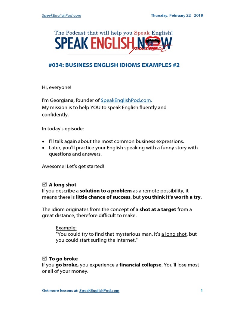 #034: Business English Idioms Examples #2: Thursday, February 22 2018 ...