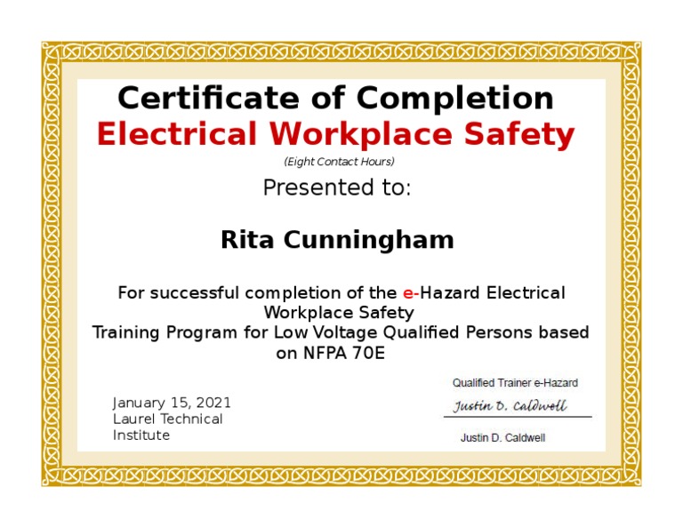 Certificate Nfpa 70e | PDF