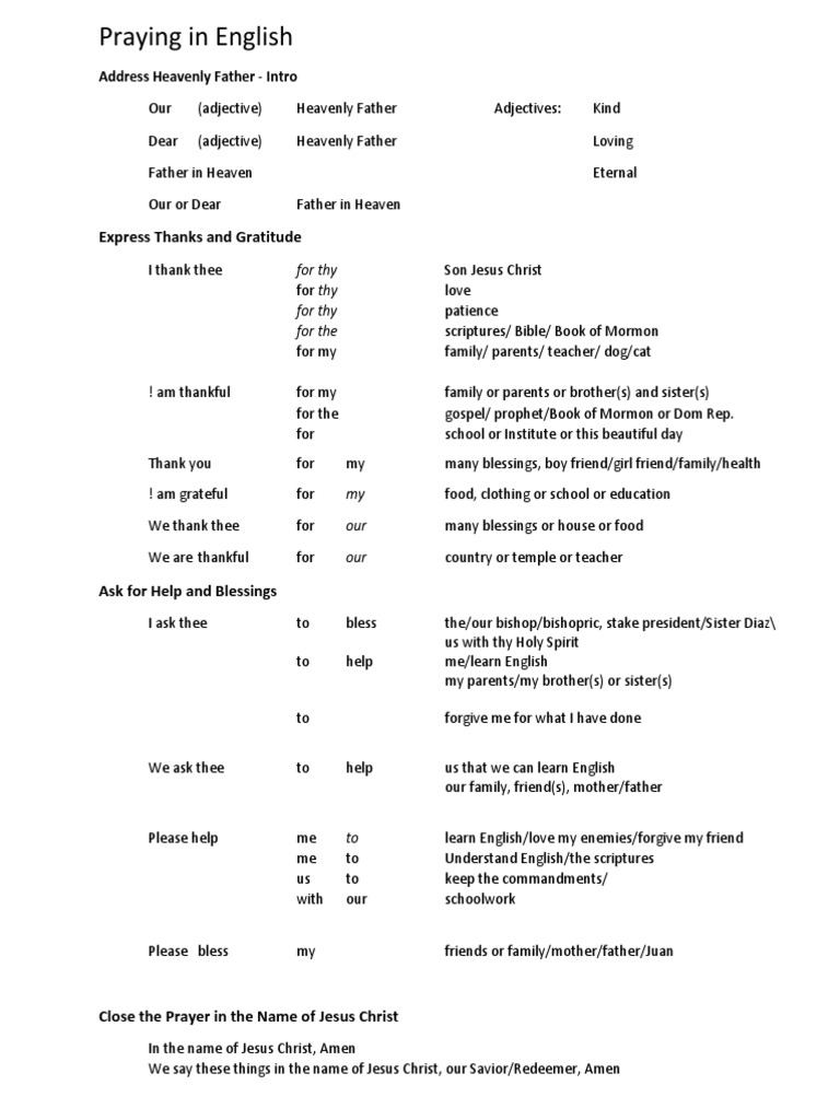 LDS Prayer Examples in English | PDF | God The Father | Jesus