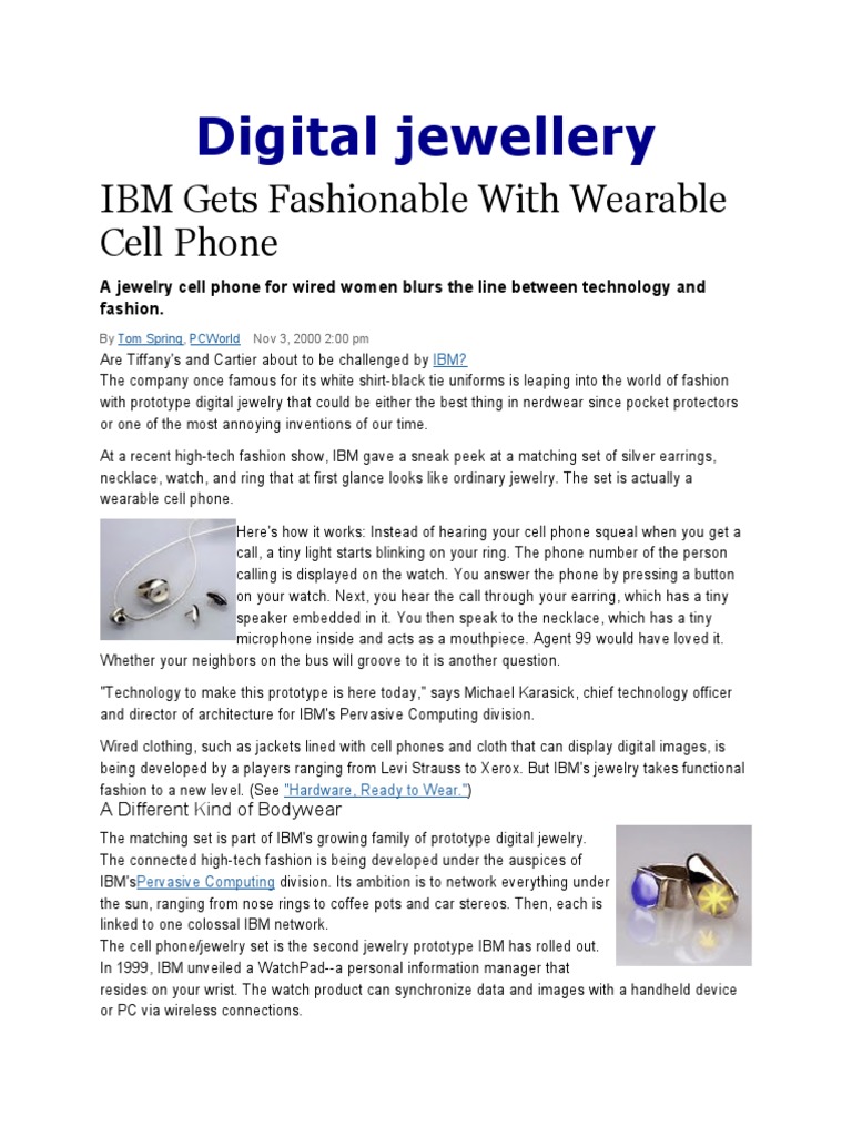 Digital Jewellery: IBM Gets Fashionable With Wearable Cell Phone | PDF ...