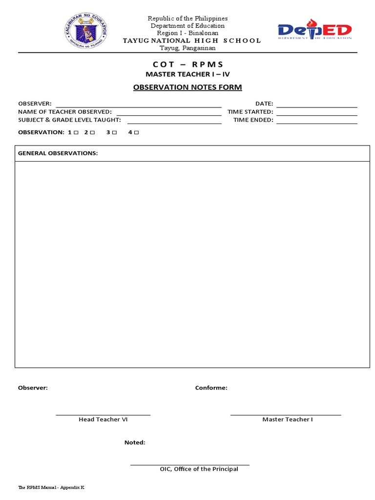 Cot - RPMS: Master Teacher I - Iv | PDF | Further Education