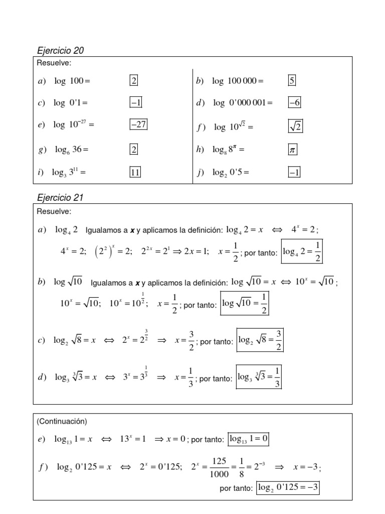 soluciones ejercicios logaritmos | Logaritmo | Física y matemáticas