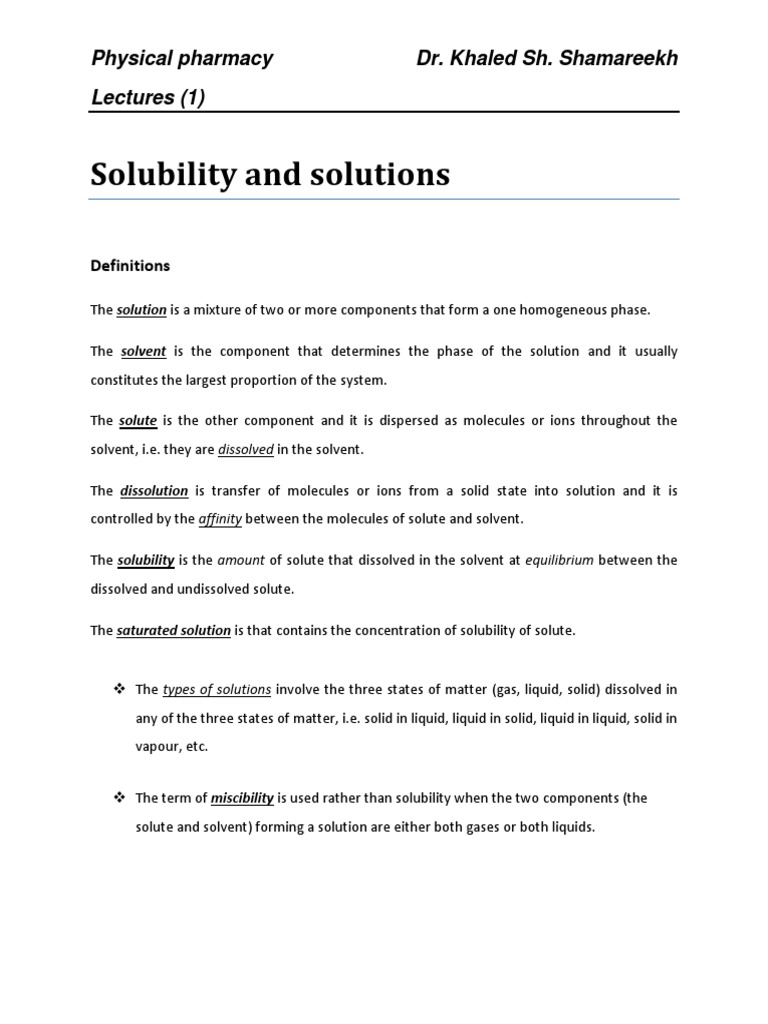 Solubility & Solutions in Pharmacy | PDF | Solution | Solvation