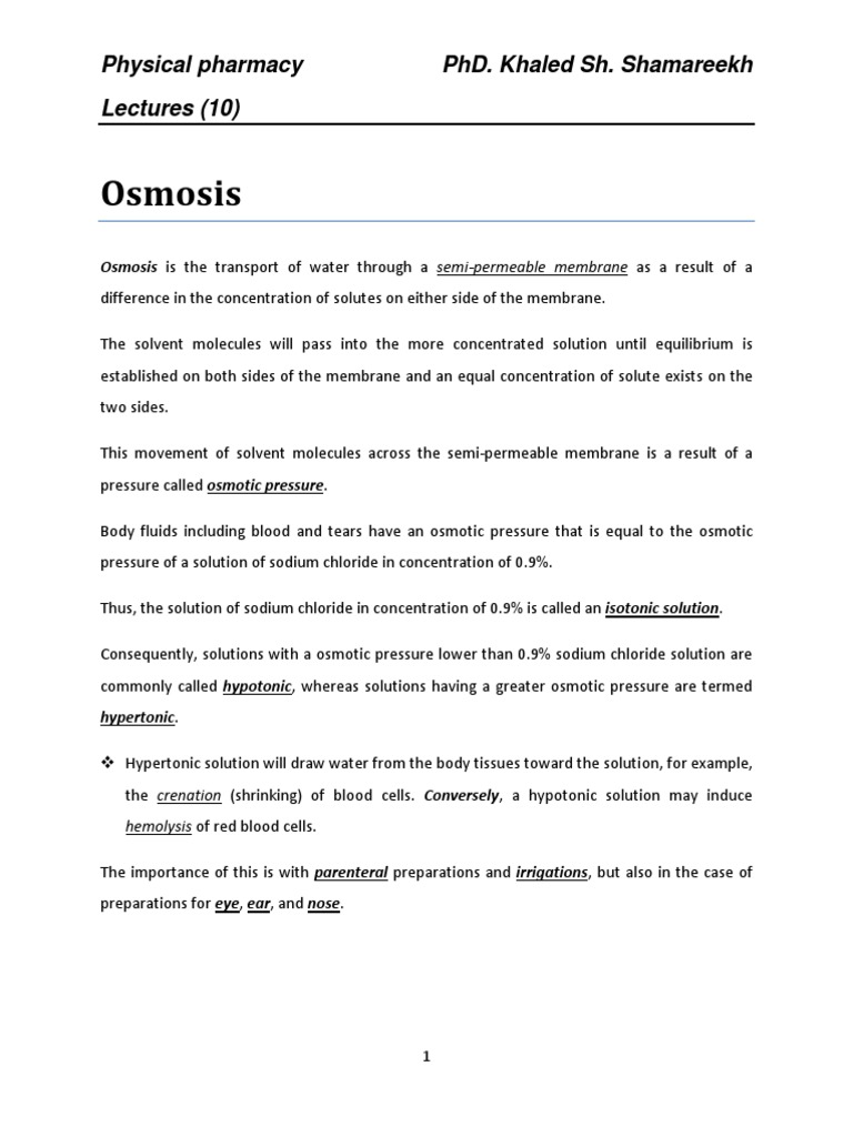 Osmosis Physical Pharmacy Phd Khaled Sh Shamareekh Lectures Pdf