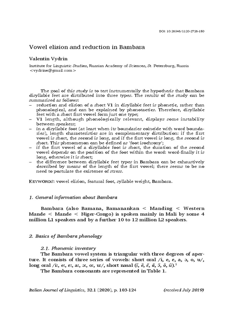 Bambara Phonology PDF | PDF | Tone (Linguistics) | Syllable