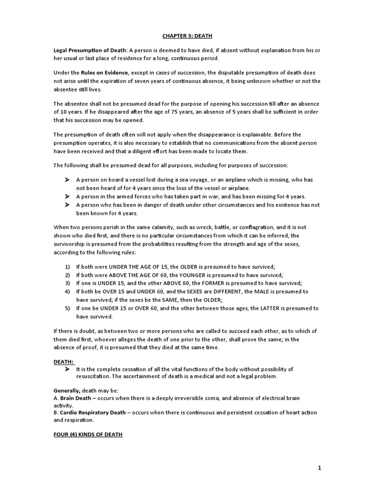 Chapter 3: Death Legal Presumption of Death: A Person Is Deemed To Have ...