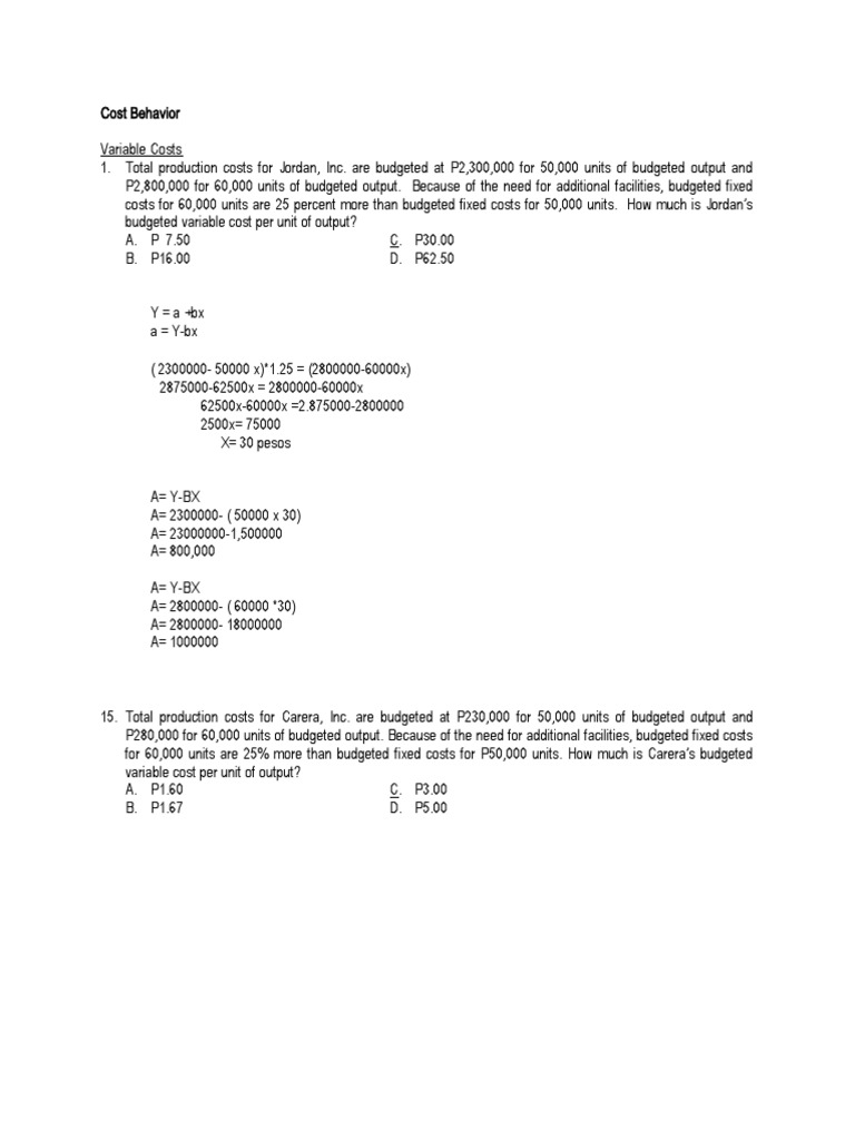 MAS Cost Behavior - Answer Key | PDF | Regression Analysis | Management ...
