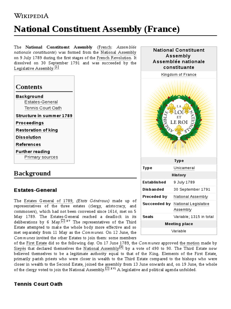 National Constituent Assembly (France) : Nationale Constituante) Was ...
