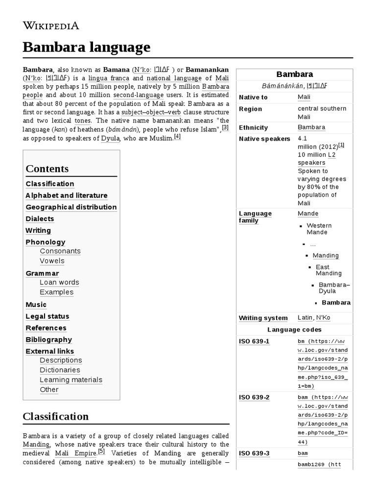 Bambara Language: Bambara, Also Known As Bamana (N'ko | PDF | Human ...