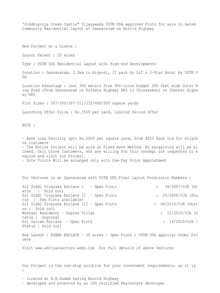 Vijayawada VUDA Plots NH5 | PDF | Business