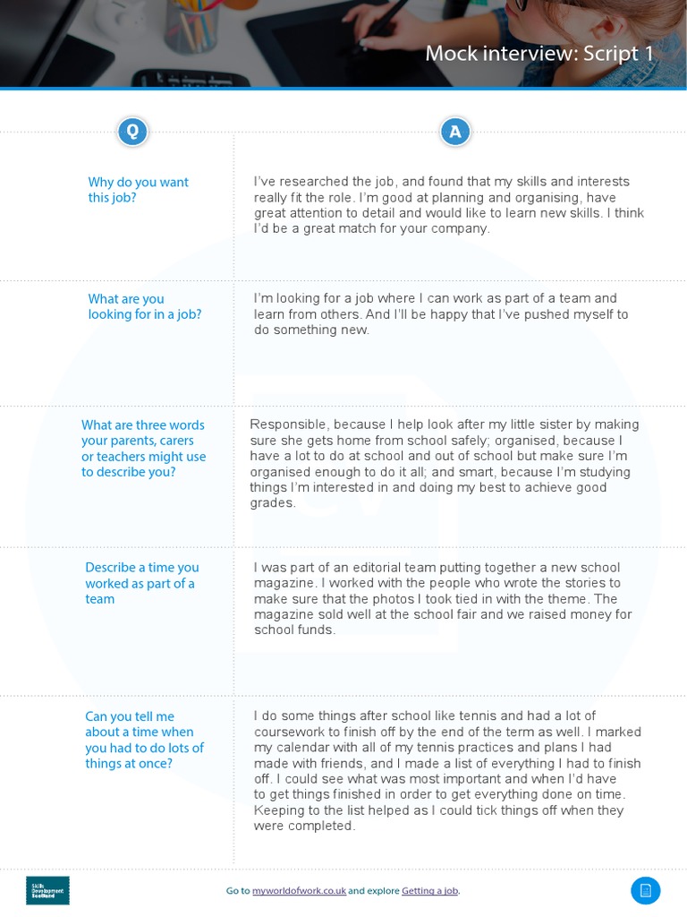Mock Interview: Script 1: Go To and Explore | PDF | Self-Improvement