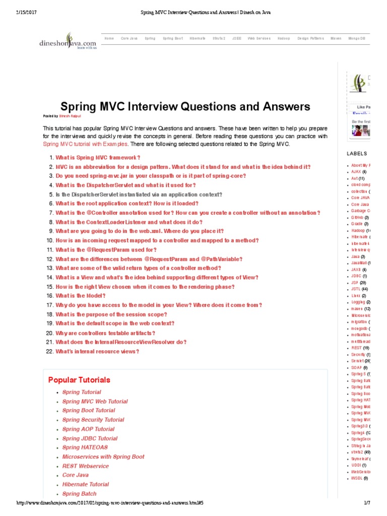 Spring Mvc Interview Questions And Answers Pdf Spring Framework 5790