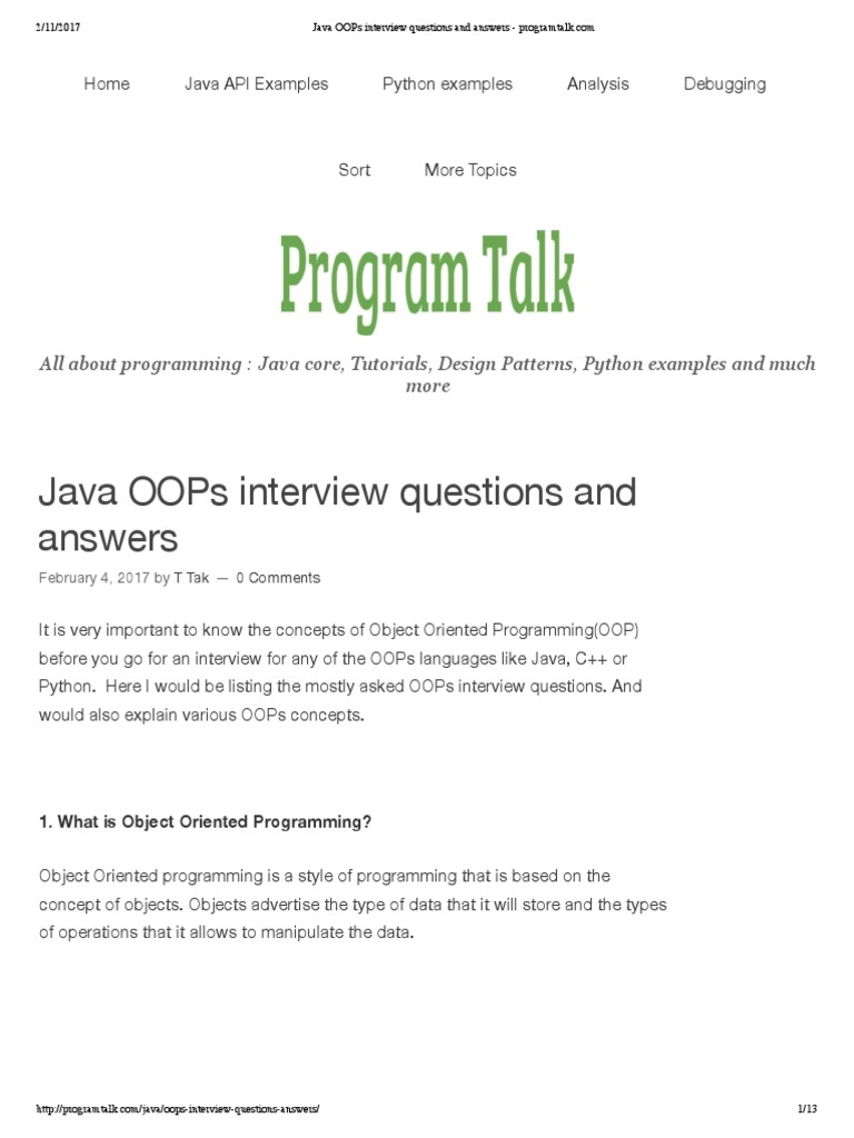Java Oops Interview Questions and Answers | PDF | Method (Computer ...