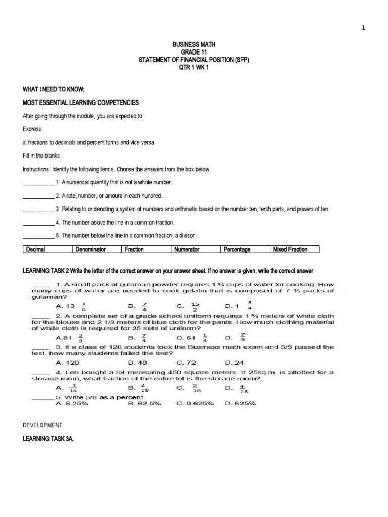 BUSINESS MATH QTR 1 WK 1 To 2 | PDF | Decimal | Numbers
