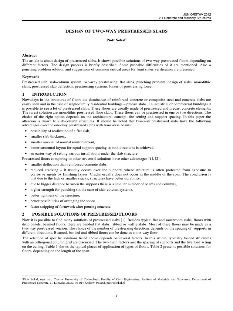 Design of Two Way Prestressed Slabs PDF | PDF | Prestressed Concrete ...