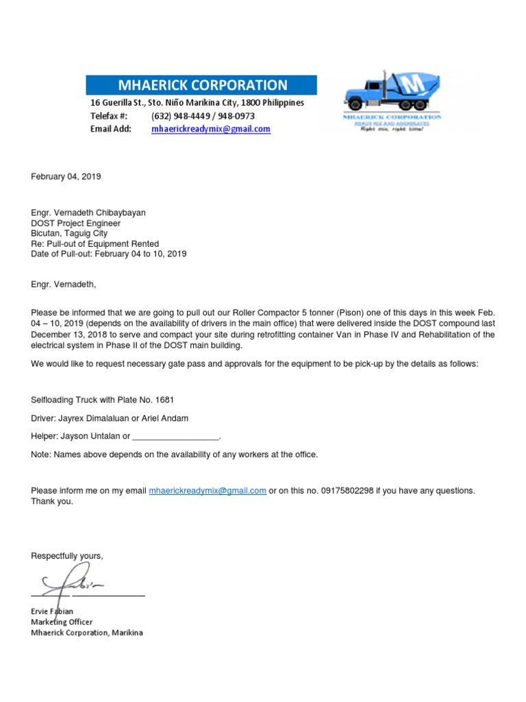 Pull Out Letter Format 2019 | PDF