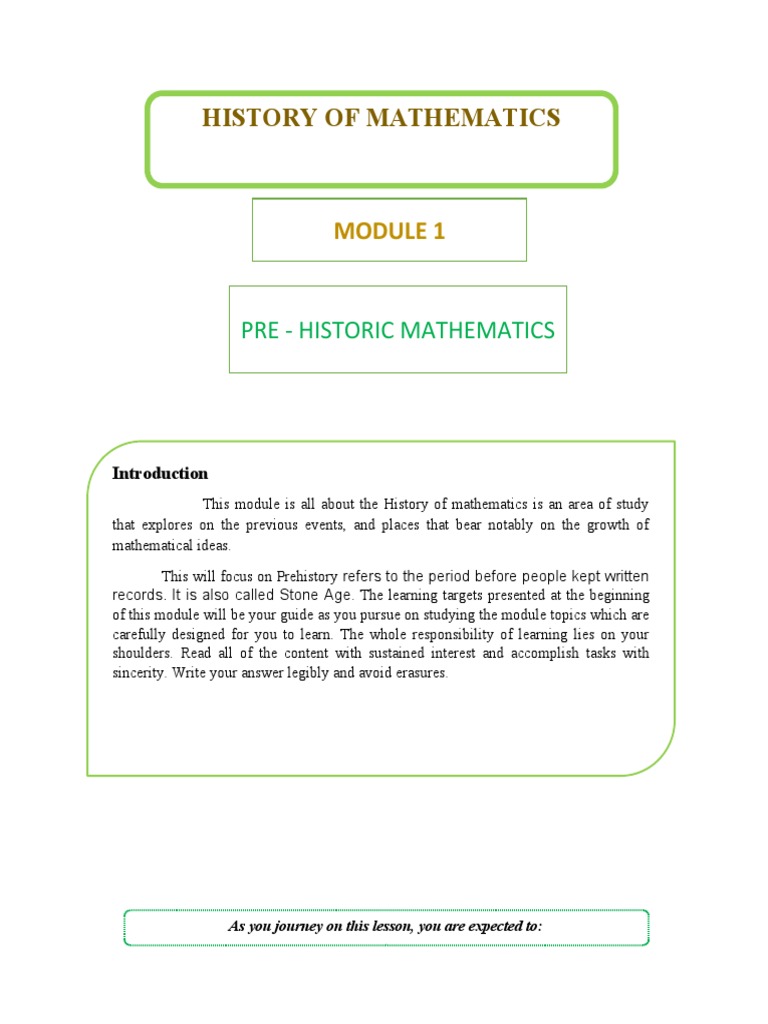 History of Mathematics Module | PDF | Paleolithic | Teaching Mathematics