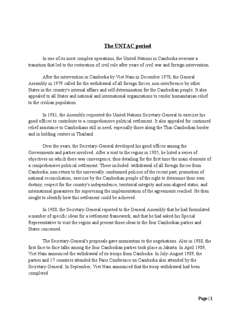 The UNTAC Period: Page - 1 | PDF | United Nations | International Relations