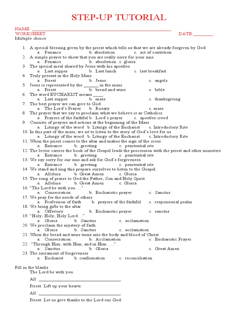 SU WORKSHEET - 2nd QT Cle Ica GR 3 | PDF | Mass (Liturgy) | Eucharist