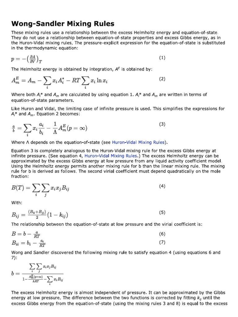 Wong-Sandler Mixing Rules PDF | PDF